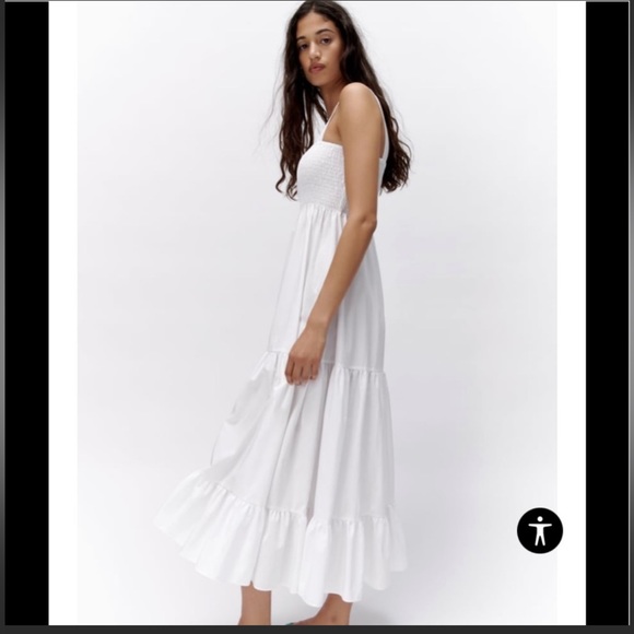 Zara | Dresses | Nwt Zara White Cotton Poplin Smocking Dress Size M ...